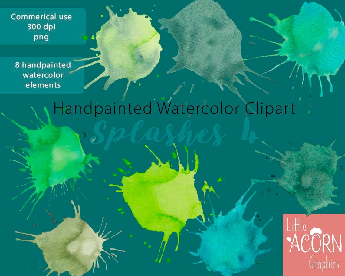 Watercolor Clipart Spashes, Commercial Use Handpainted,green Clip Art ...
