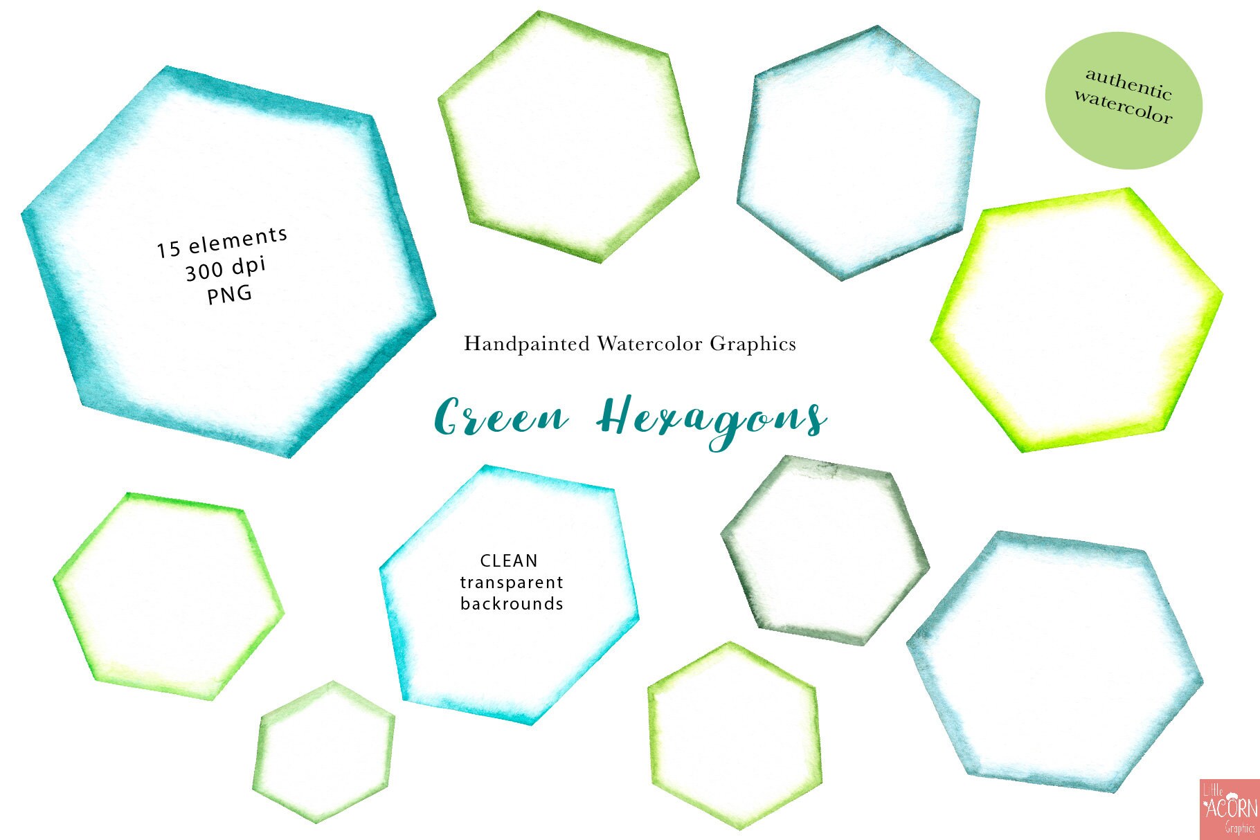 Watercolor Clipart Frame, Hexagon Shapes, Handpainted Watercolor Clip ...