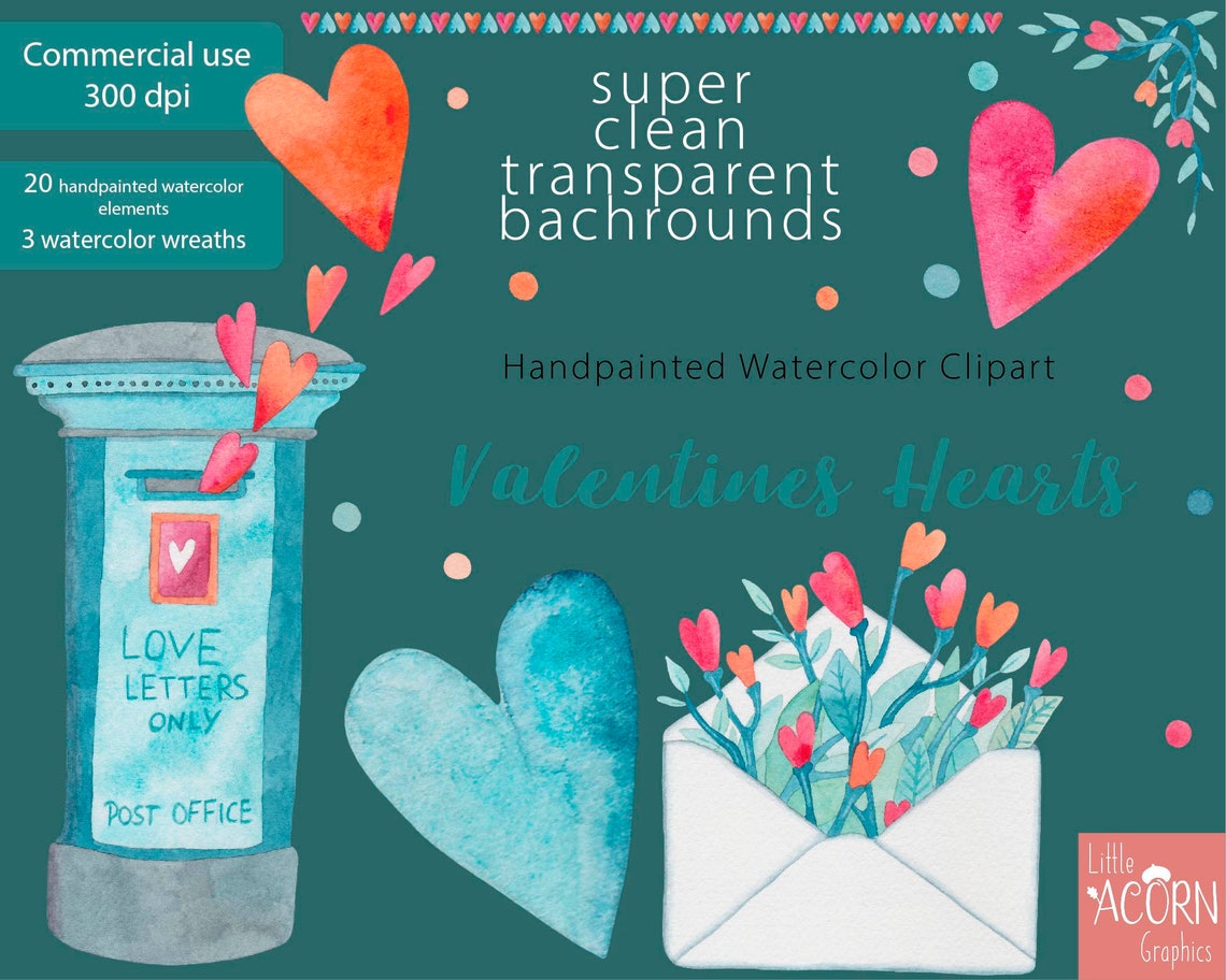 Watercolor Clipart Valentines Day, Valentines Clip Art, Heart Clipart ...