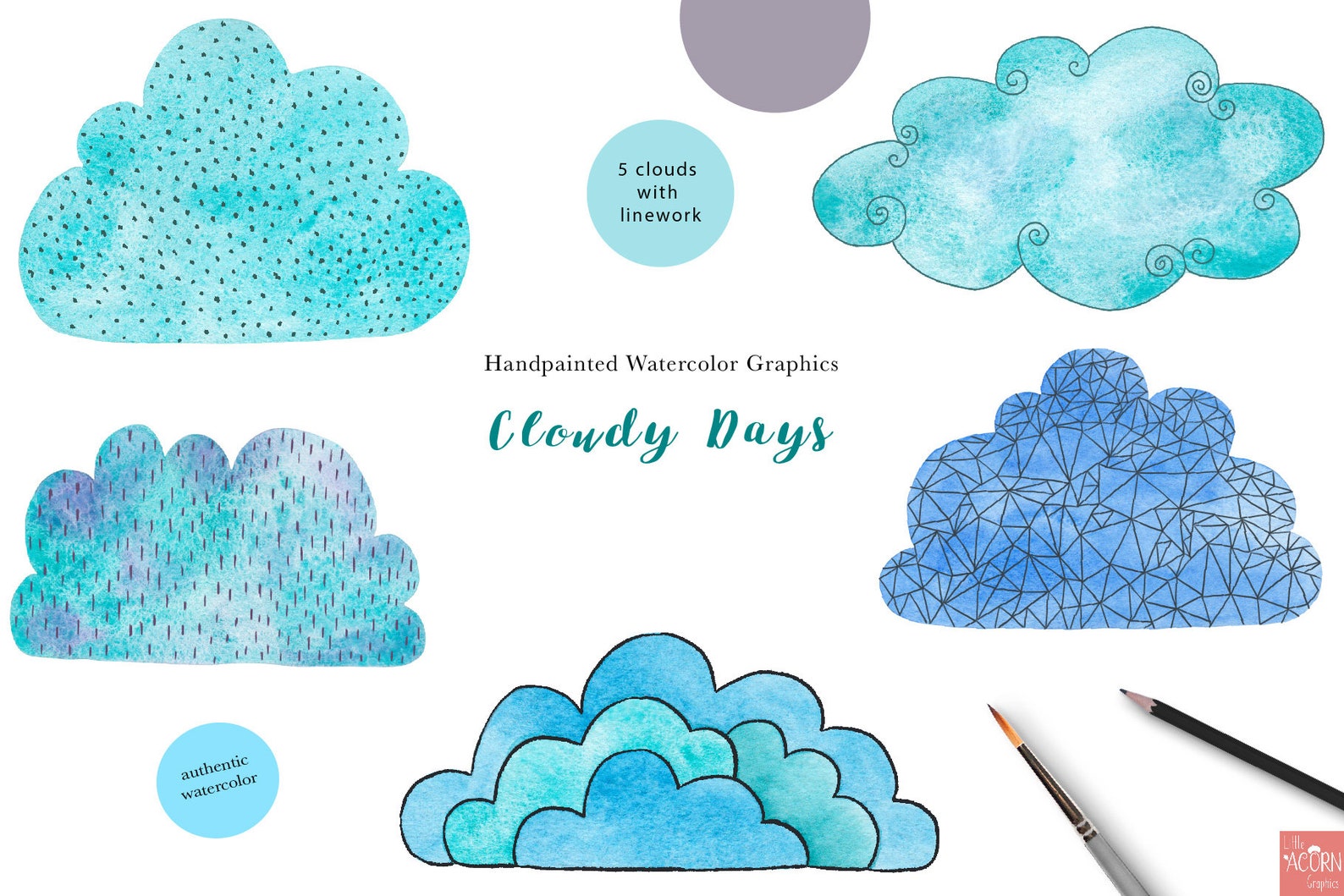 Watercolor Clipart Commercial Use, Clouds Rain Weather for Card Making ...