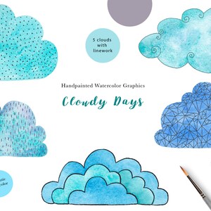 Watercolor Clipart Commercial Use, Clouds Rain Weather for Card Making ...