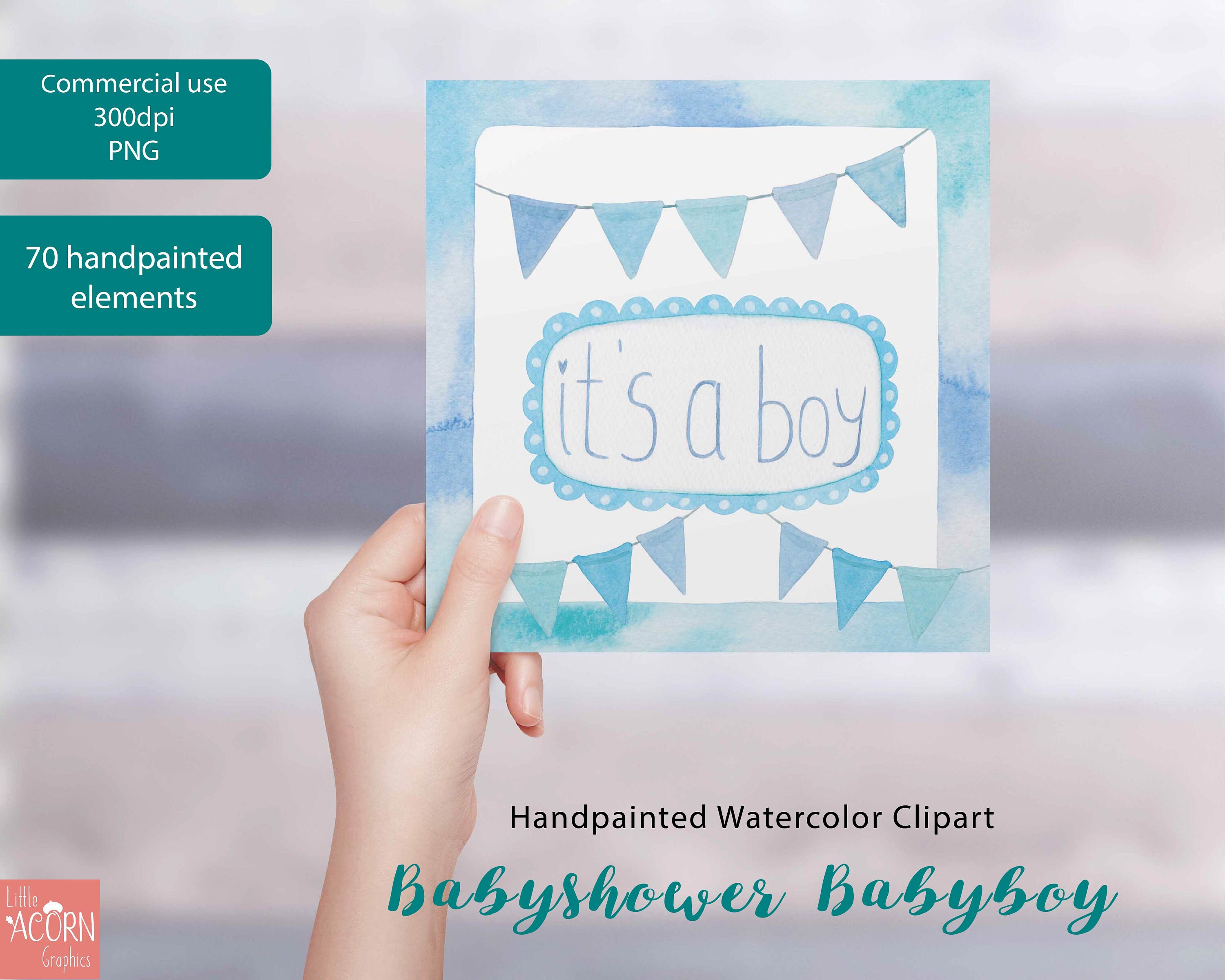 Watercolor Clipart Babyshower Baby Boy, Commercial Use, Handprinted ...