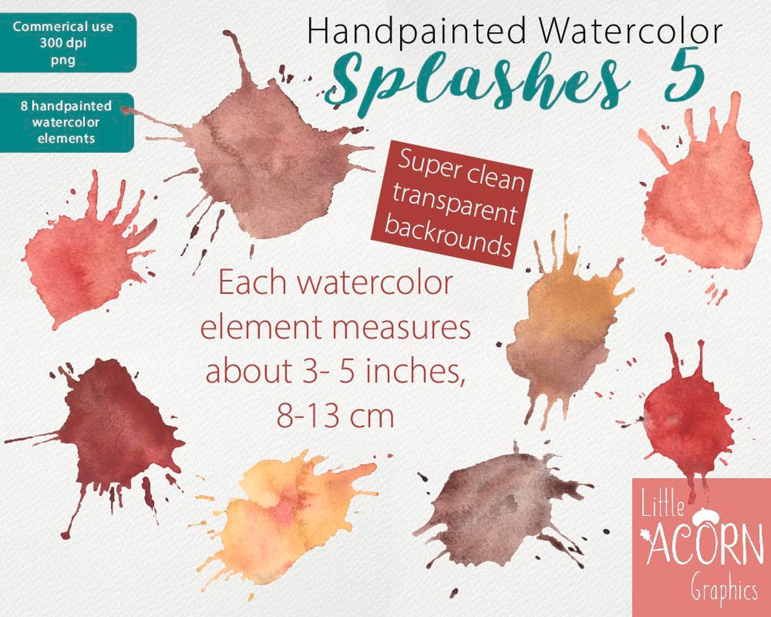 Watercolor Clipart Spashes, Commercial Use,brown Handpainted,green Clip ...