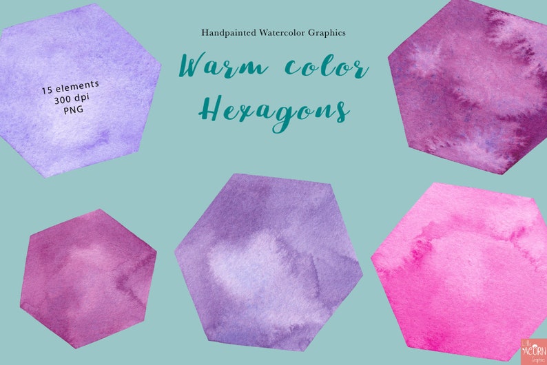 Watercolor Clipart Frame, Hexagon Shapes, Handpainted Watercolor Clip ...