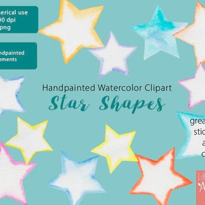 Watercolor Clipart Frame, Star Shape Clipart, Handpainted Watercolor ...