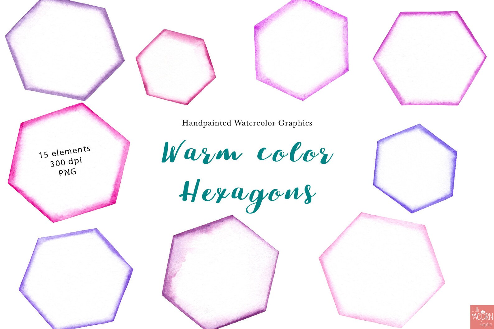 Watercolor Clipart Frame, Hexagon Shapes, Handpainted Watercolor Clip ...
