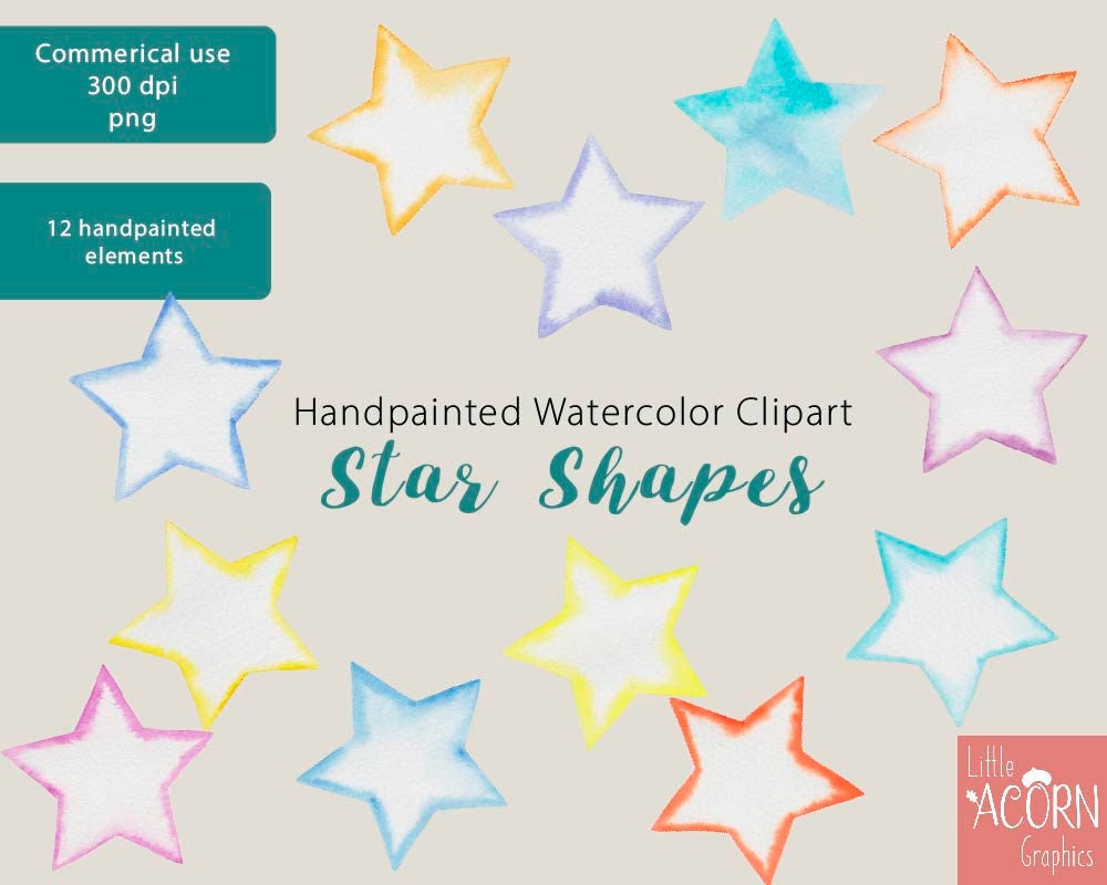 Watercolor Clipart Frame, Star Shape Clipart, Handpainted Watercolor ...
