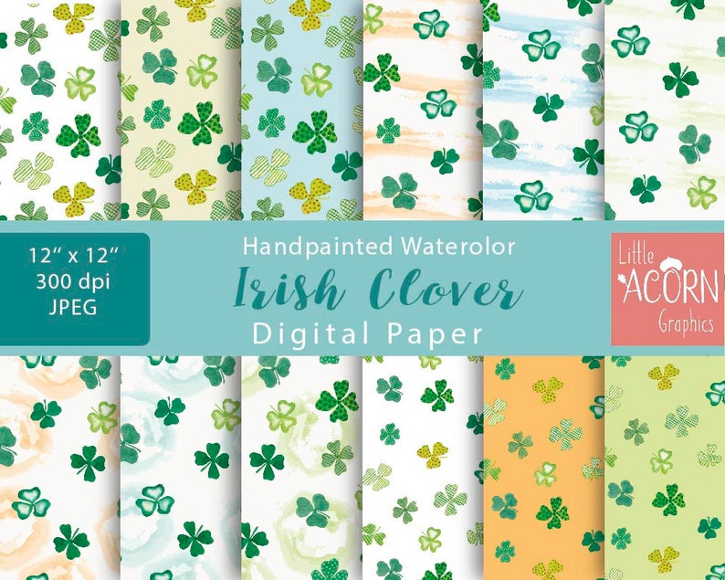 Digital Paper St Patricks Day Handpainted Watercolor Clipart Seamless ...
