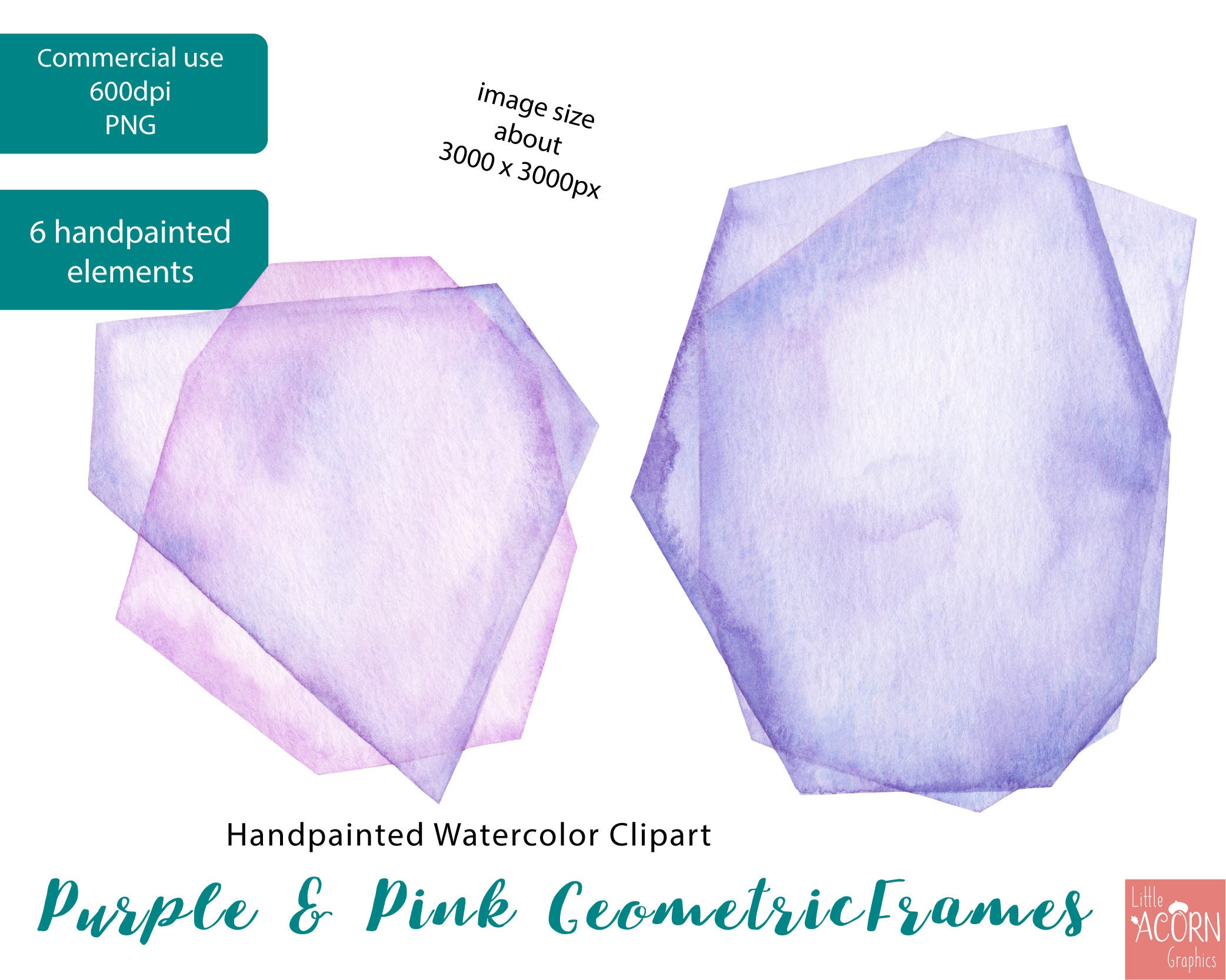 Watercolor Clipart Frame, Purple & Pink Geometric Watercolor Clip Art ...