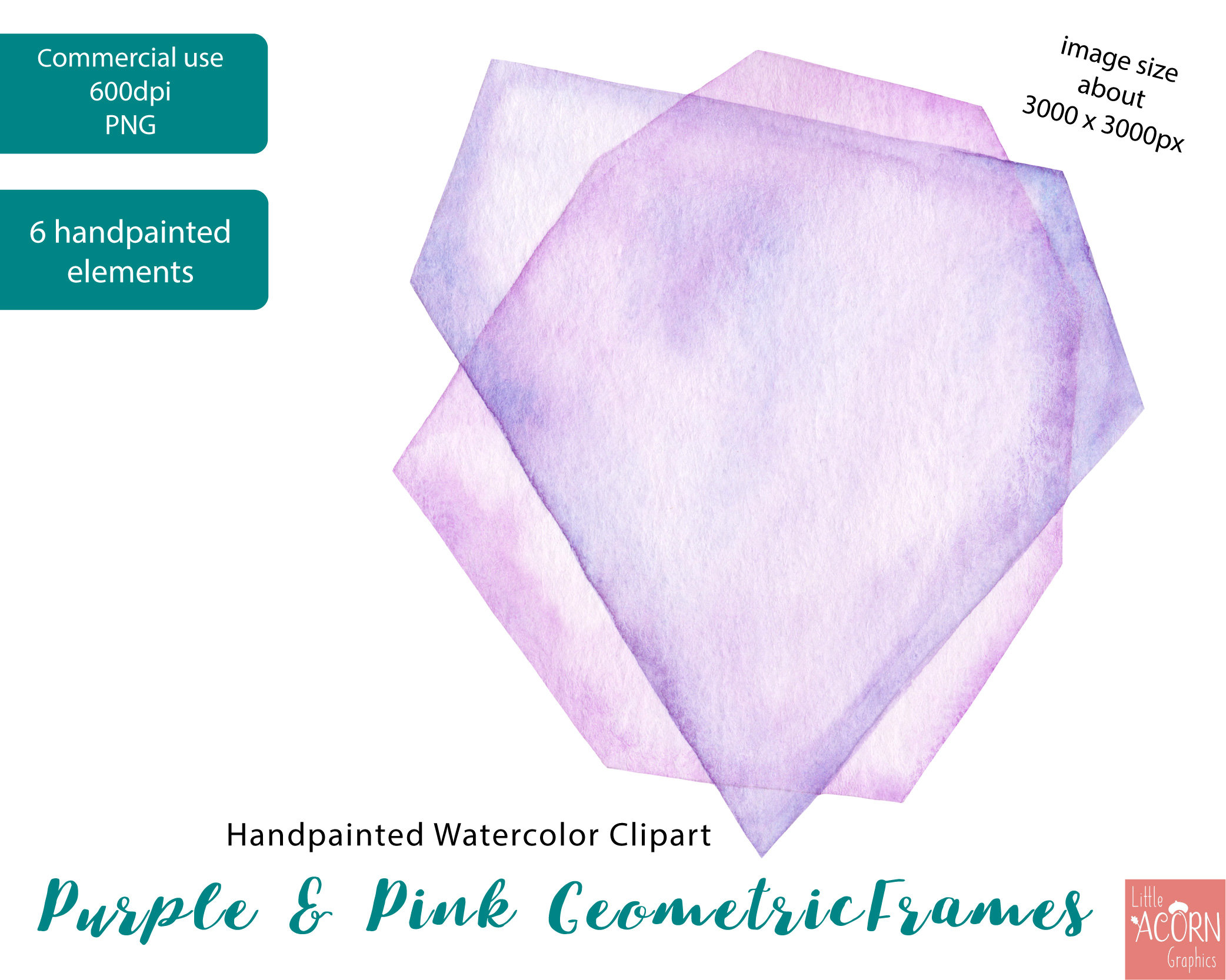 Watercolor Clipart Frame, Purple & Pink Geometric Watercolor Clip Art ...