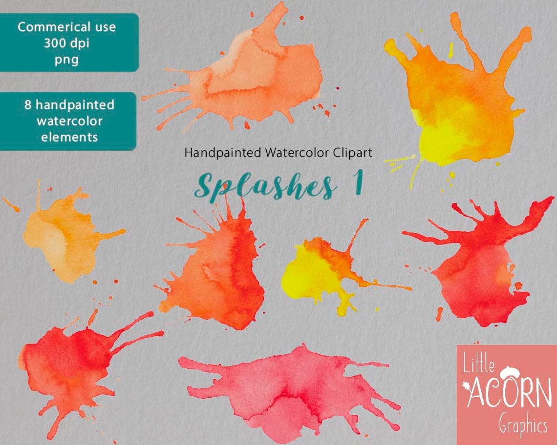 Watercolor Clipart Spashes, Handpainted Watercolor Clip Art Color ...