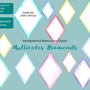 Watercolor Clipart Frame, Multicolor Diamonds Handpainted Watercolor ...