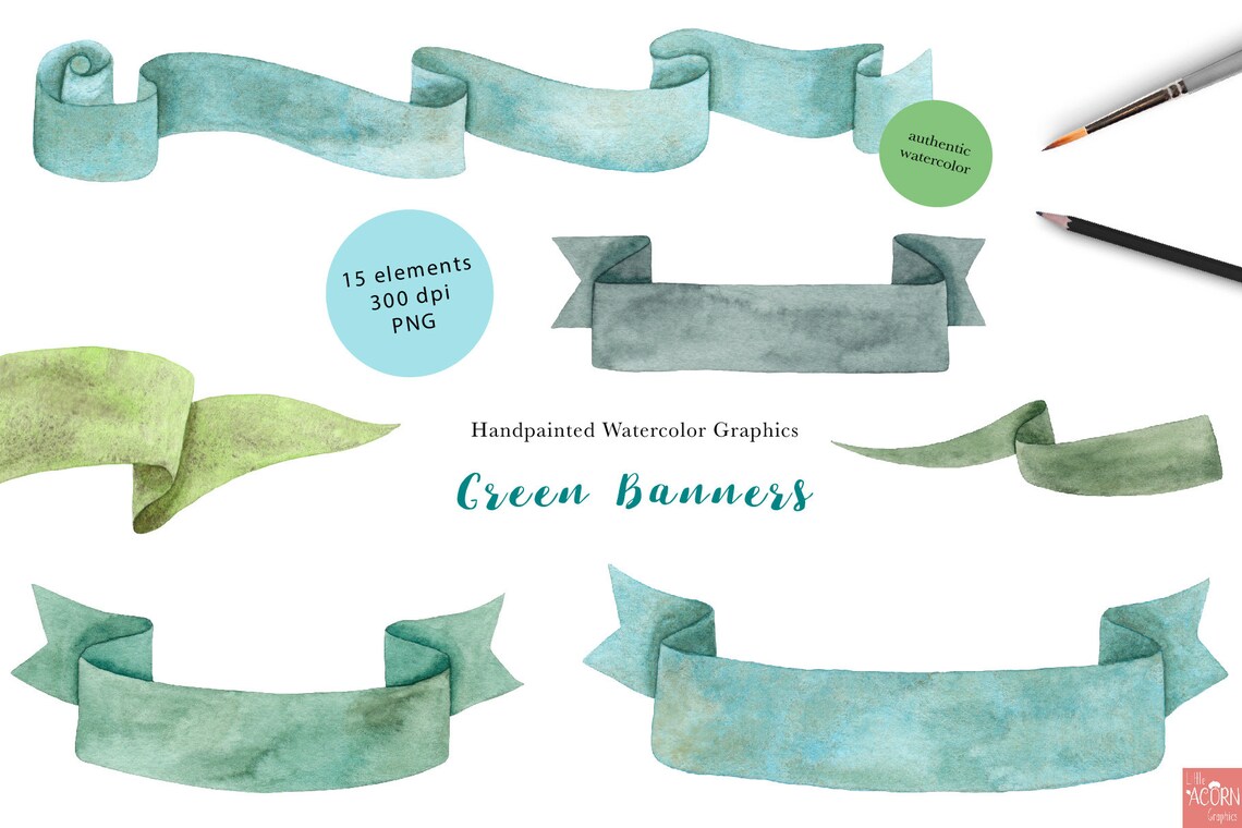 Watercolor Clipart Banner Green, Set Patricks Day Handpainted ...