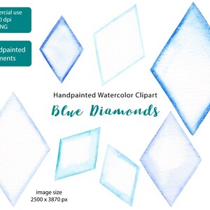 Watercolor Clipart Frame, Blue Diamonds Watercolor Clip Art, Cards ...