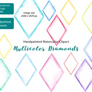 Watercolor Clipart Frame, Multicolor Diamonds Handpainted Watercolor ...
