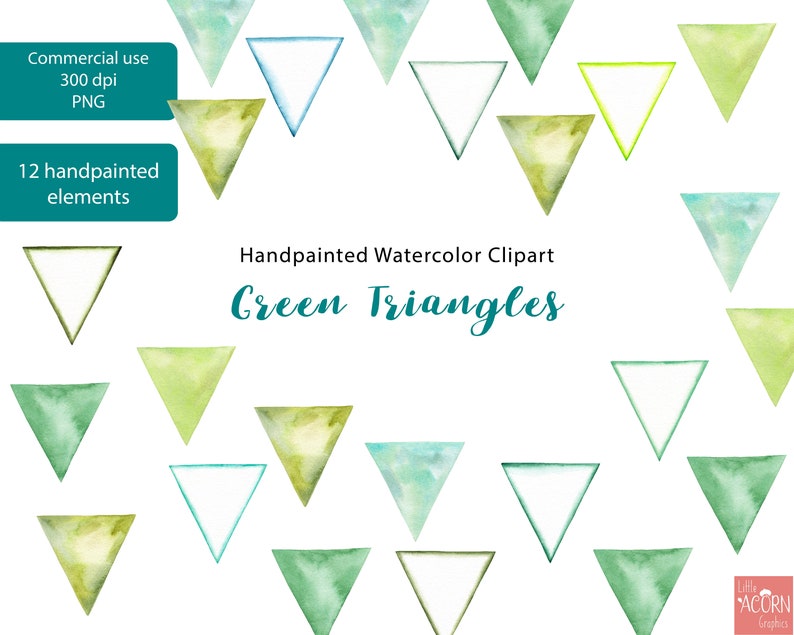 Watercolor Clipart Frame, Green Triangle Shapes, Handpainted Watercolor ...