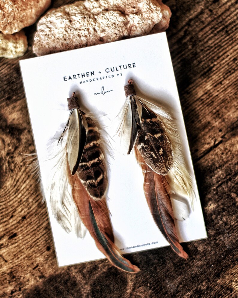 Ribe off White Vintage Tan Feather Earrings Bohemian Wedding Festival ...