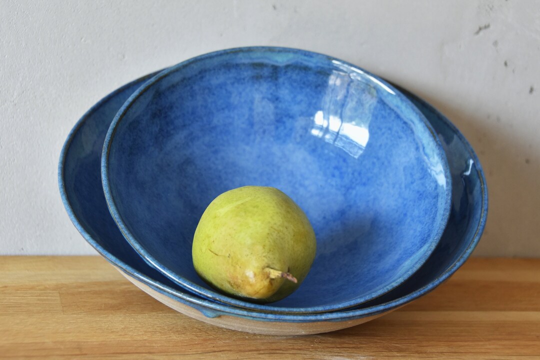 2 Ceramic Bowls Set, Blue Serving Bowls, Handmade Ceramic, Housewarming ...