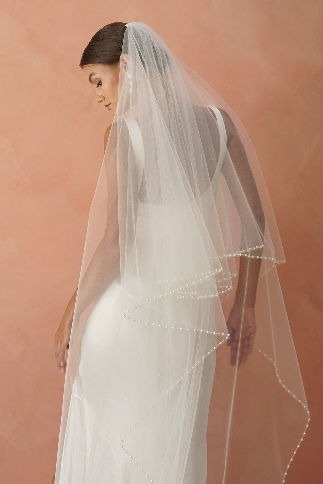 ODETTE II Two Tier Bridal Veil With Pearls, Pearl Wedding Veil, Pearl ...