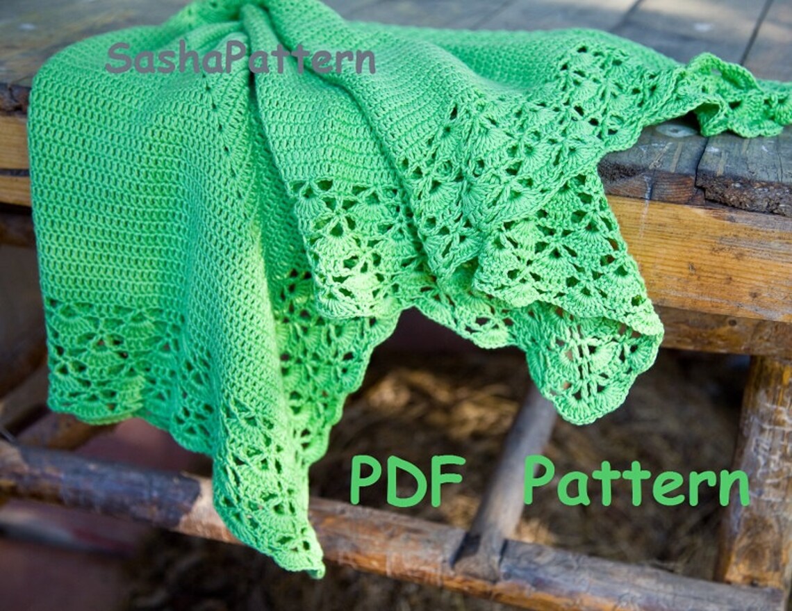 Crochet Blanket Pattern With Shell Lacy Border – Square Baby Afghan ...