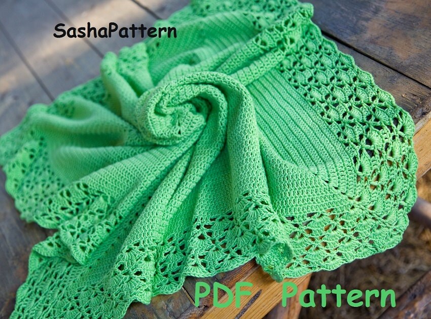 Crochet Blanket Pattern With Shell Lacy Border – Square Baby Afghan ...