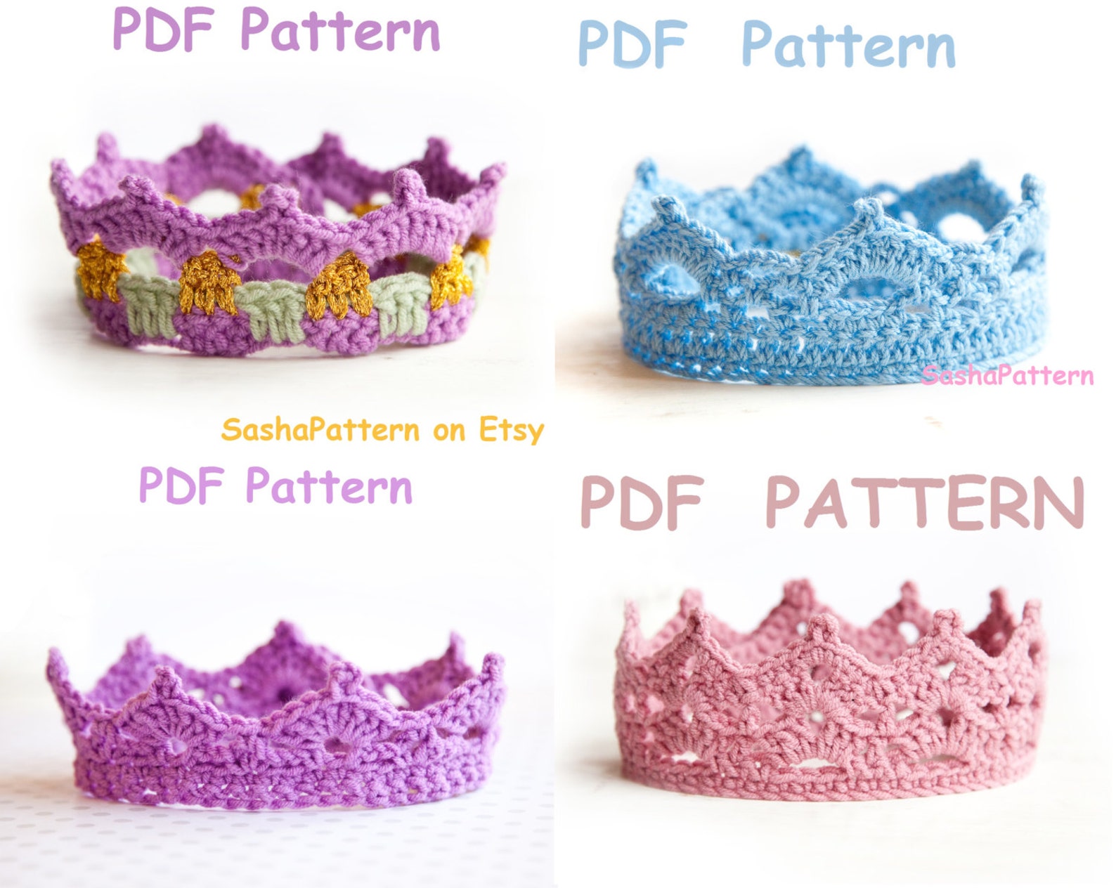 4 Crochet Baby Crowns Patterns Set1 PROMO Price - Etsy