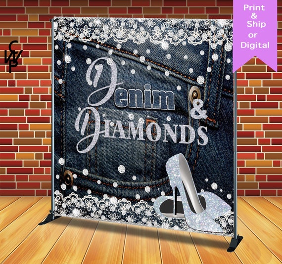 Denim & Diamonds - Blue Jeans Backdrop/banner, Any Design/Birthday/Baby ...