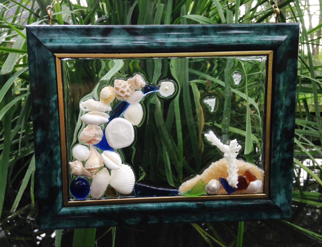 An Ocean Fantasy With a Cresting Wave on a Royal Blue Glass Frame With ...