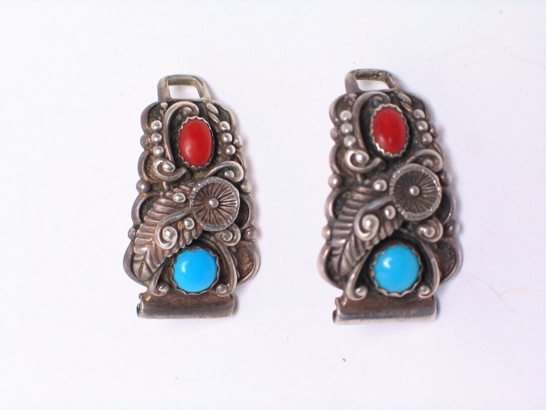 Native American NAVAJO Watch Tips Sterling Silver Vintage Turquoise ...