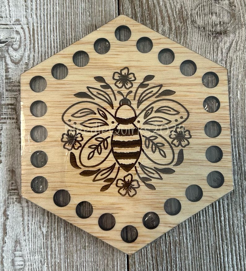 Hand Crafted Hexagon Bees and Flowers Birch Wood Insert for Clothesline ...