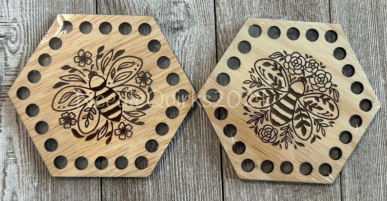 Hand Crafted Hexagon Bees and Flowers Birch Wood Insert for Clothesline ...