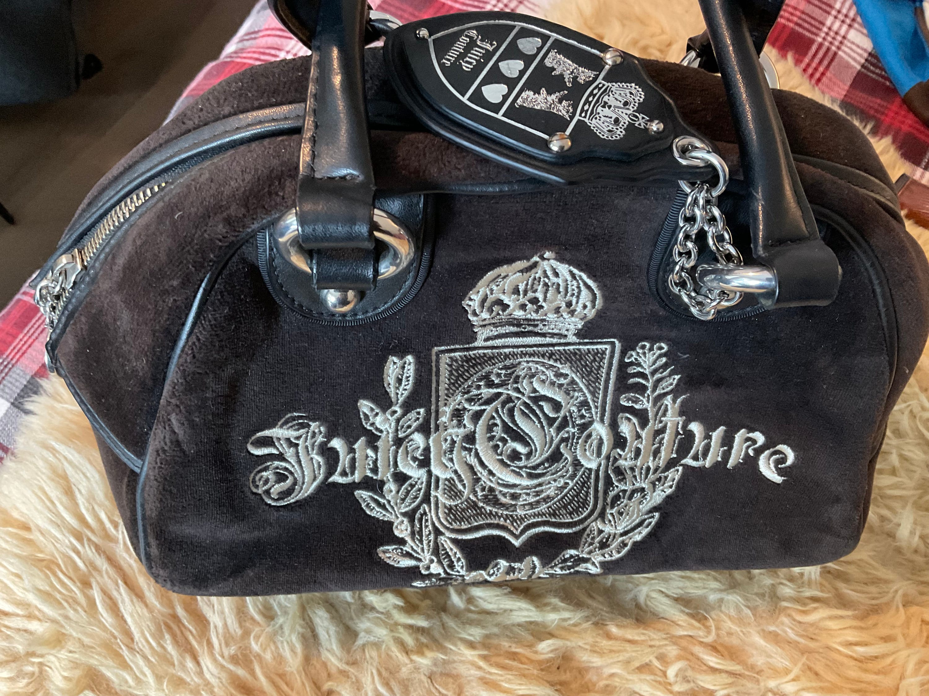 Juicy Couture Pop Up Black Velour Bowler Handbag Etsy
