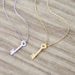 Gold /silver Tiny Key Charm Necklace . Dainty and Simple Everyday ...