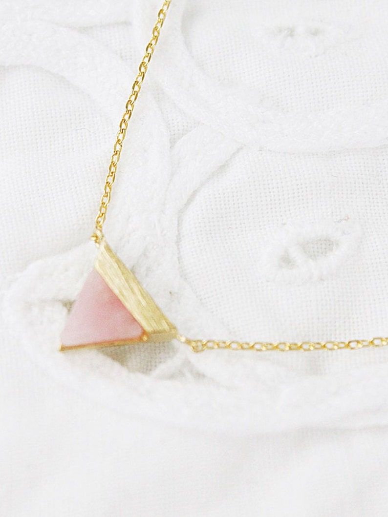 Gold Framed Pink Marble Triangle Pendant Necklace Bridesmaid - Etsy