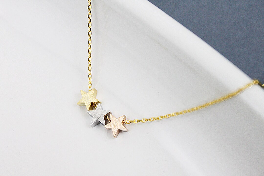 Dainty Three Star Necklace: Gold, Silver, Rose Gold Celestial Pendant ...