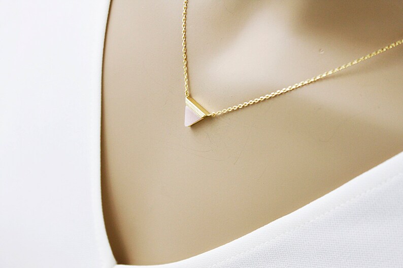 Gold Framed Pink Marble triangle Pendant Necklace Bridesmaid | Etsy