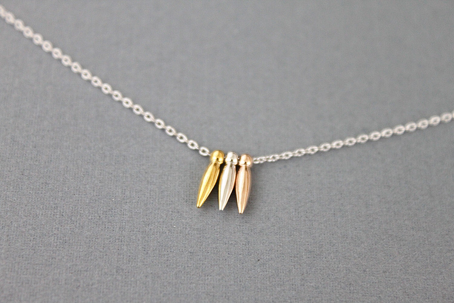 Gold and Silver and Rose Gold 3 Pendant Necklace . Dainty and | Etsy