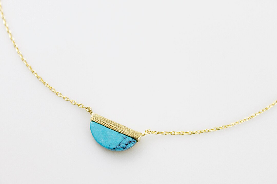 Gold Framed Turquoise Marble Semi Cicle Pendant Necklace Lunar Necklace ...