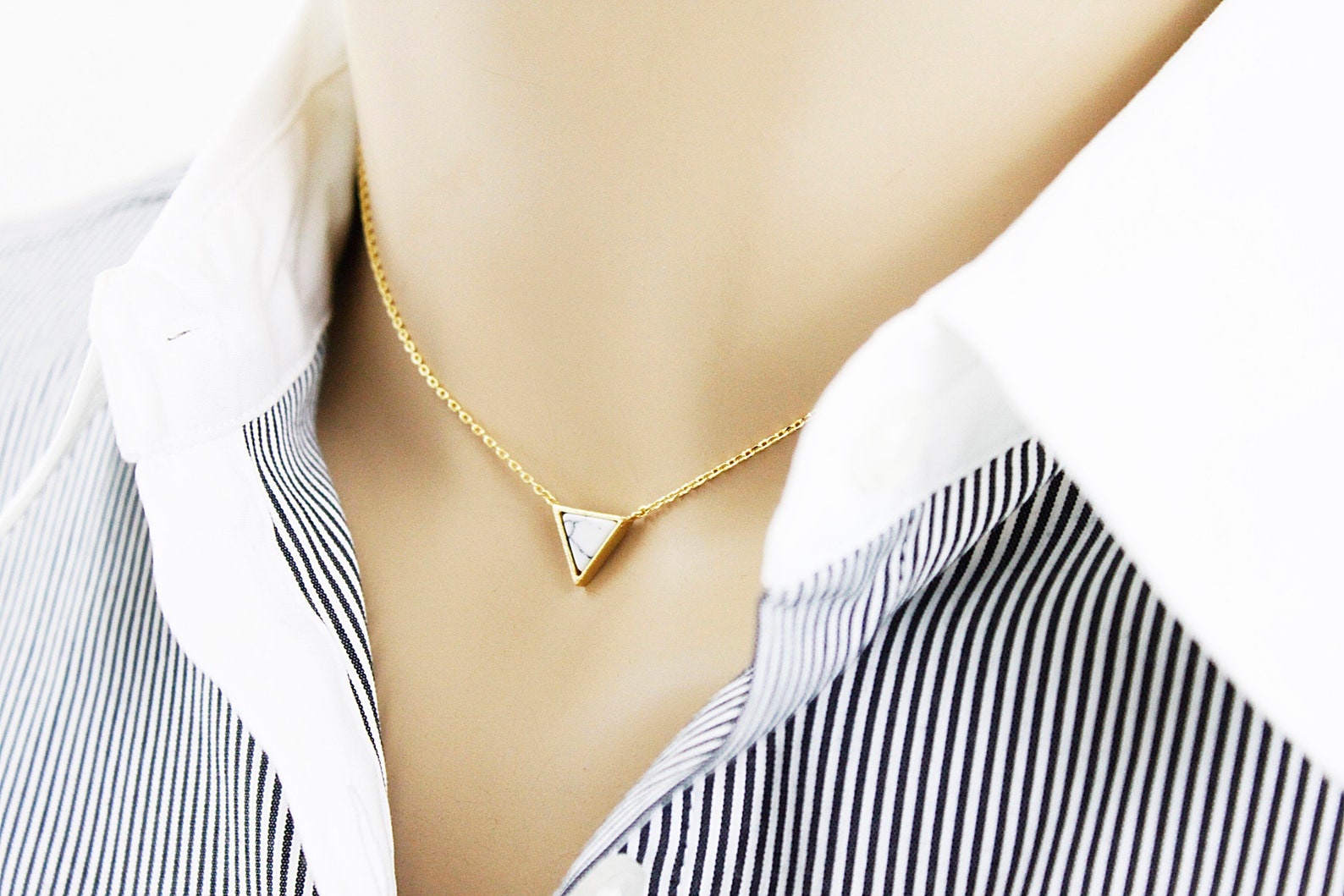 Gold Framed Pink Marble Triangle Pendant Necklace Bridesmaid Gift ...