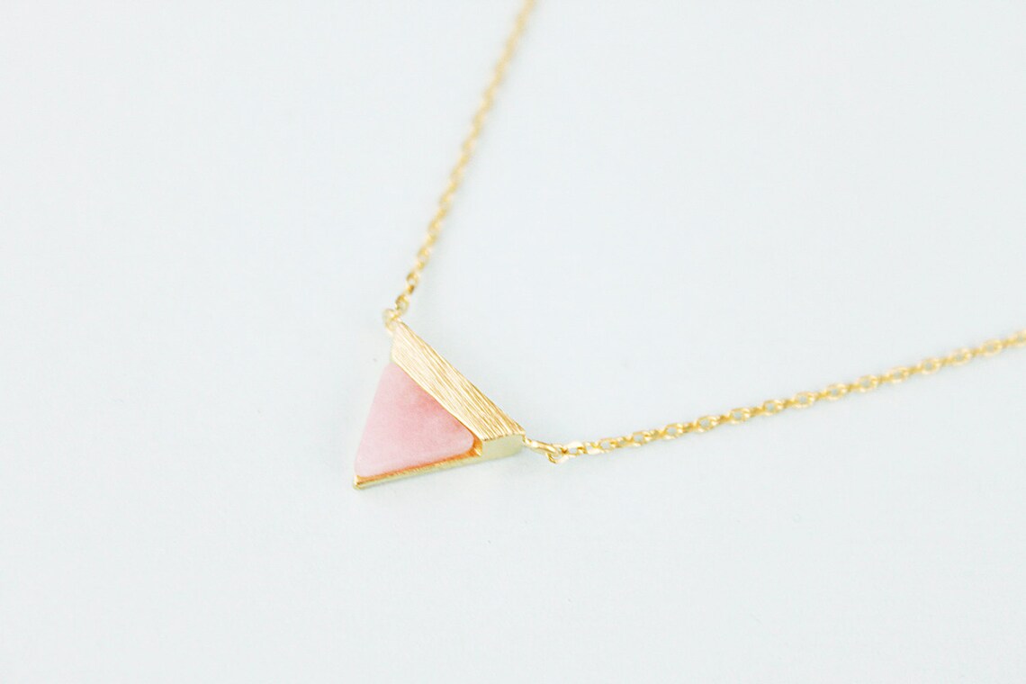 Gold Framed Pink Marble triangle Pendant Necklace Bridesmaid | Etsy