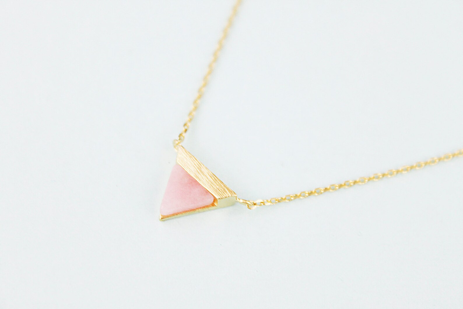 Gold Framed Pink Marble triangle Pendant Necklace Bridesmaid | Etsy