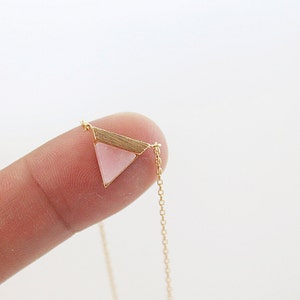 Gold Framed Pink Marble Triangle Pendant Necklace Bridesmaid Gift ...