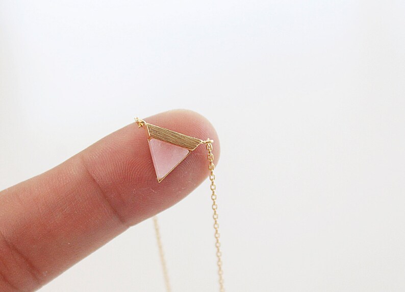 Gold Framed Pink Marble triangle Pendant Necklace Bridesmaid | Etsy