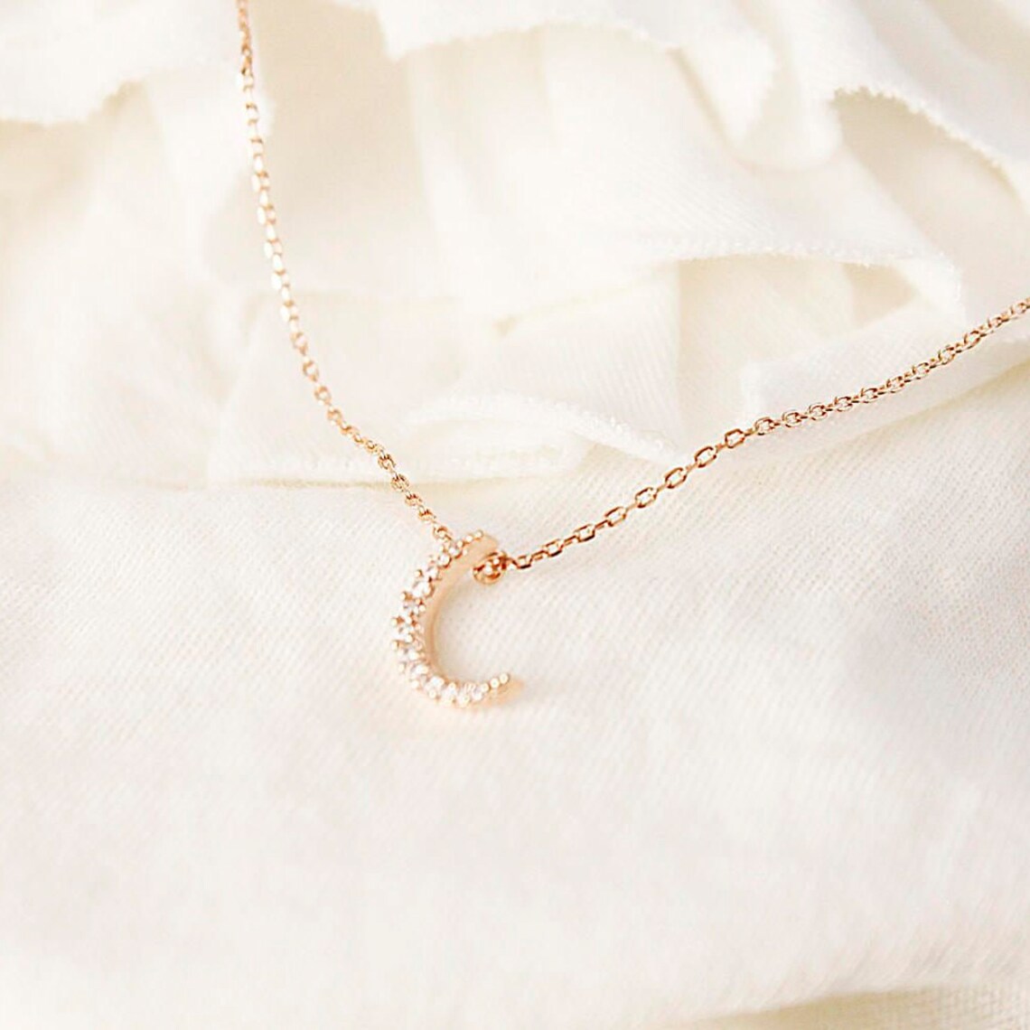 Crescent Moon Necklace in Rose Gold Tiny Moon Necklace | Etsy