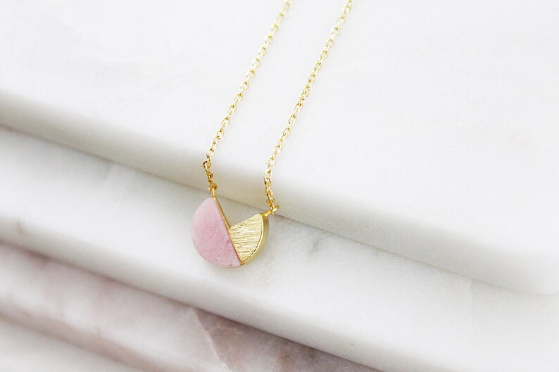 Gold Framed Pink Gemstone Pendant Necklace Bridesmaid Gift | Etsy
