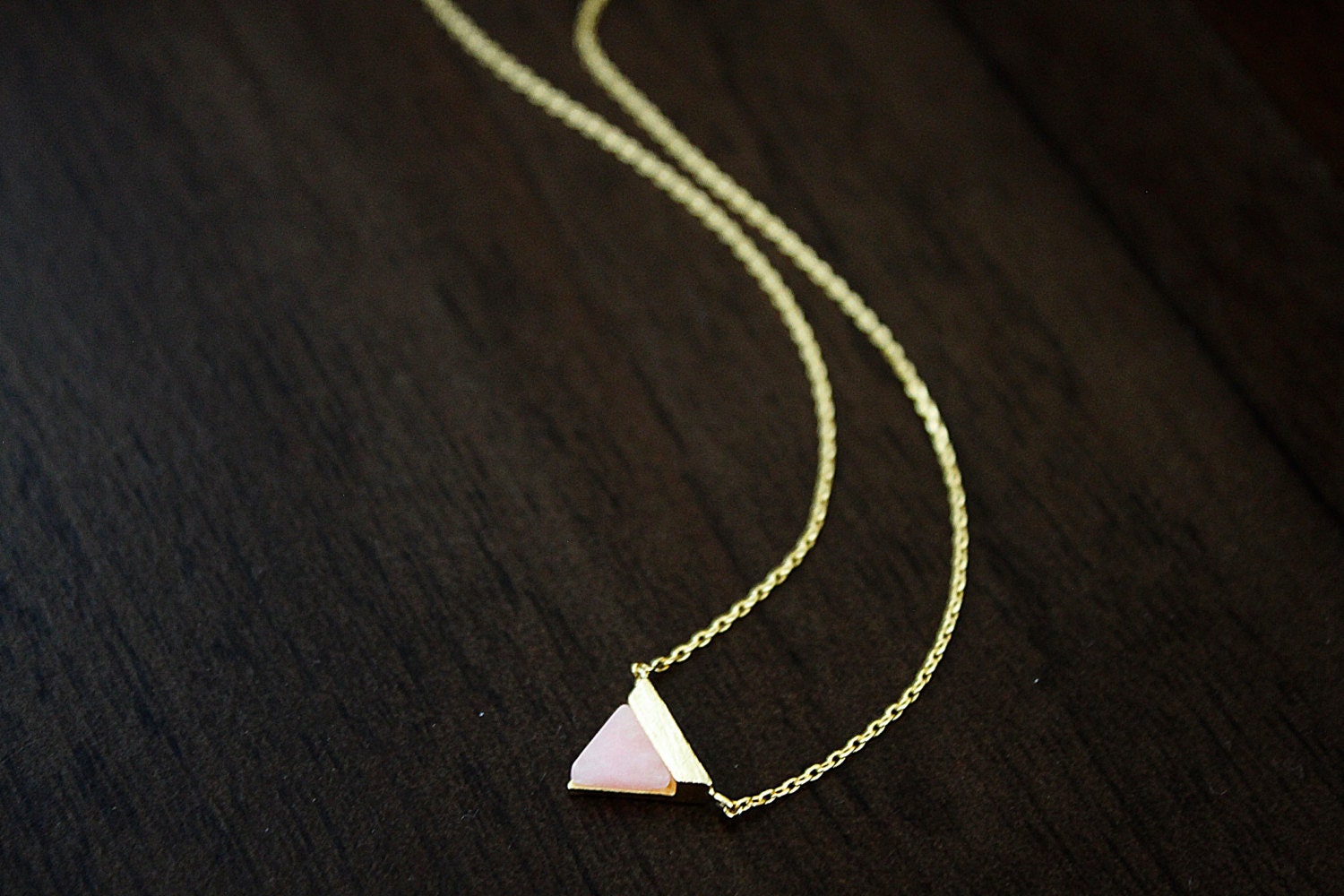 Gold Framed Pink Marble triangle Pendant Necklace Bridesmaid | Etsy