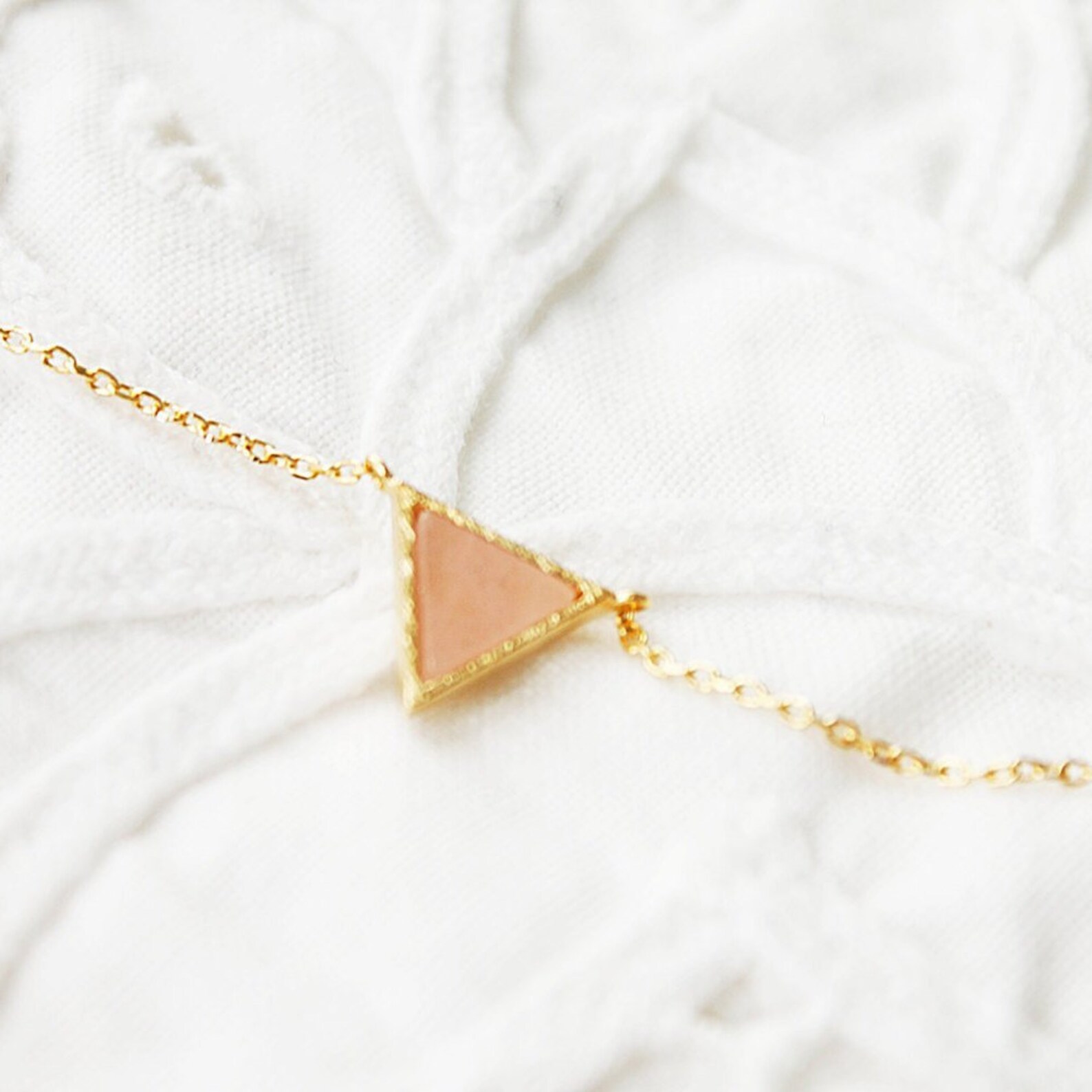 Gold Framed Pink Marble Triangle Pendant Necklace Bridesmaid Gift ...