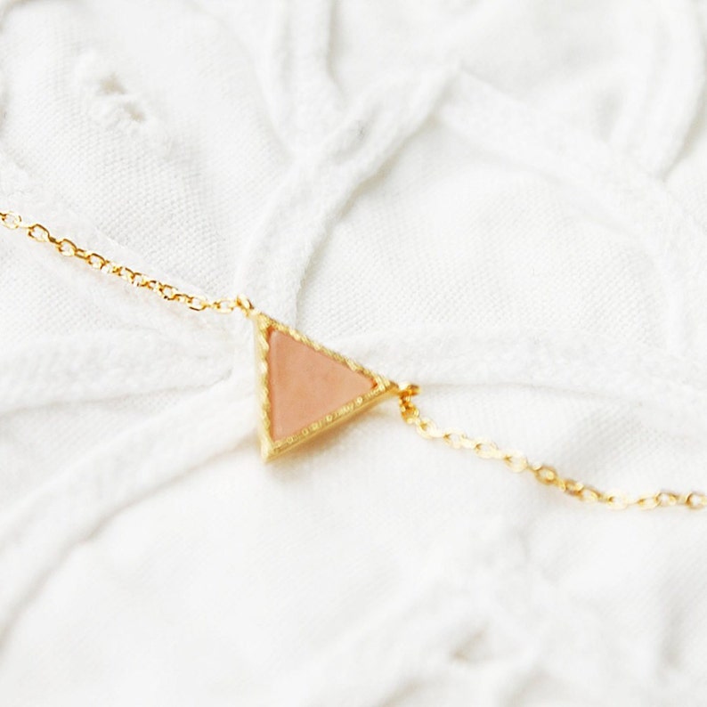 Gold Framed Pink Marble Triangle Pendant Necklace Bridesmaid - Etsy