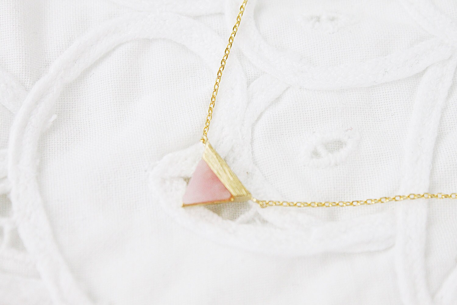 Gold Framed Pink Marble triangle Pendant Necklace Bridesmaid | Etsy