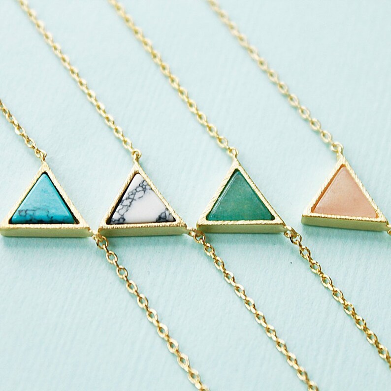 Gold Framed Pink Marble Triangle Pendant Necklace Bridesmaid - Etsy